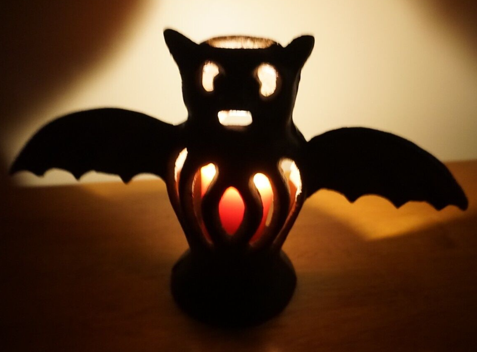 Big Rustic Gothic Cast Iron Bat Candle Holder Halloween Haunted House ...