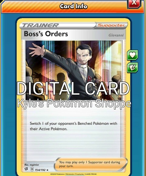 Boss's Orders Pokemon TCG Online PTCGO SENT FAST 154/192 DIGITAL CARD ...