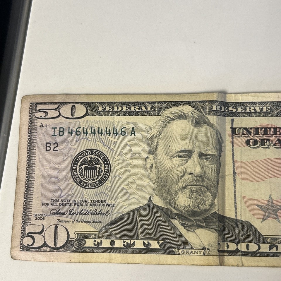 2008 $50 Dollar Bill Fancy Serial Number IB #46444446 A . Small Tear | eBay