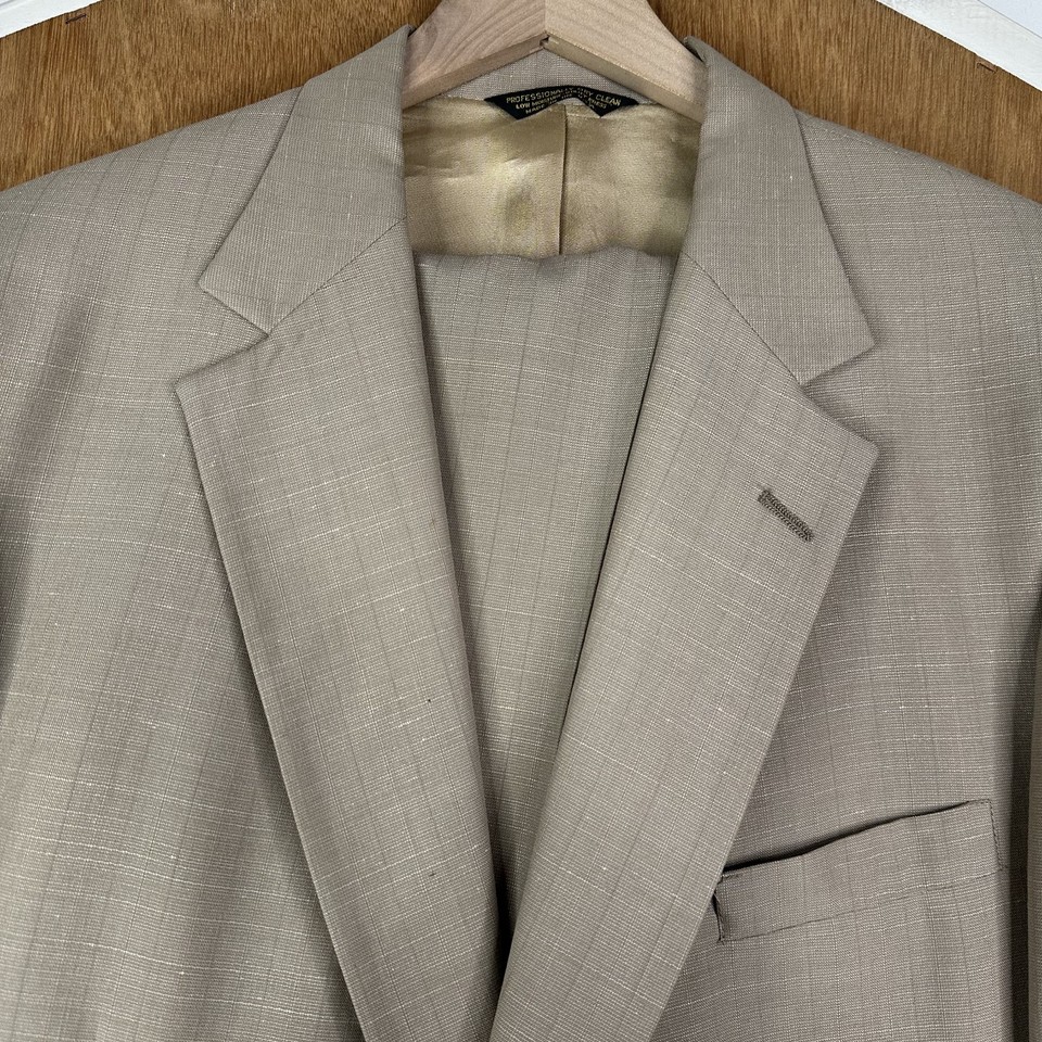 VTG Nino Cerruti Suit Mens 44L Tan Windowpane Check 2 Button Wool Pants ...