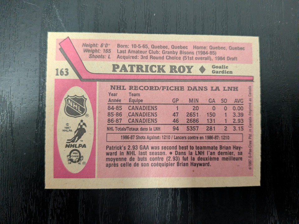 1987-88 O-Pee-Chee Patrick Roy #163 OPC Second Year Montreal Canadiens | eBay