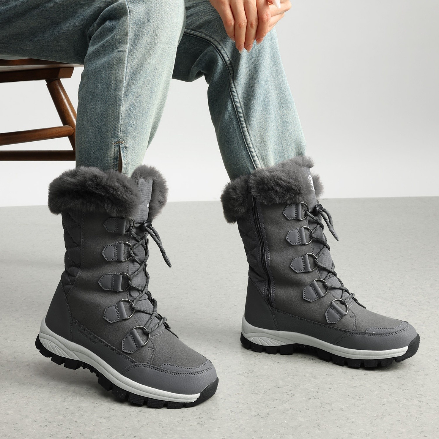 Women Winter Warm Lining Anti-slip Outsole Snow Boots Waterproof Mid ...