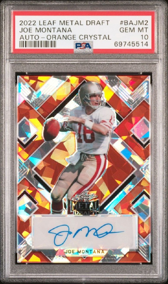 2022 Leaf Metal Draft🏆Joe Montana HOF Autograph • Orange Crystal 3/4 ...