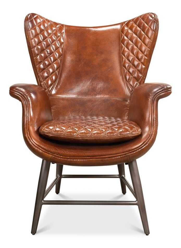 Quilted Vintage Cigar Brown Wing Chair | eBay