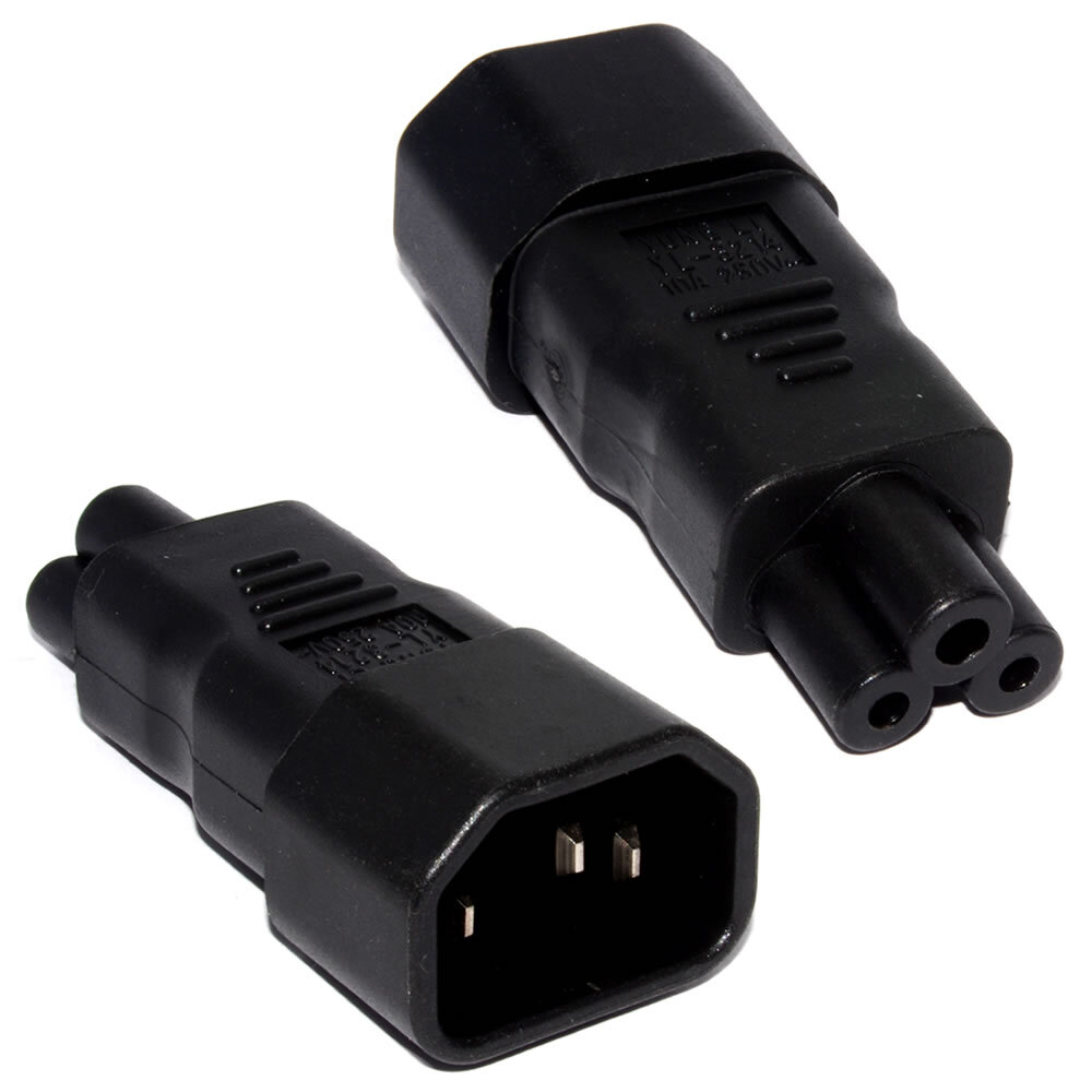 3 Pin IEC Kettle Lead Socket C14 to Cloverleaf Plug C5 Power Mains Plug ...