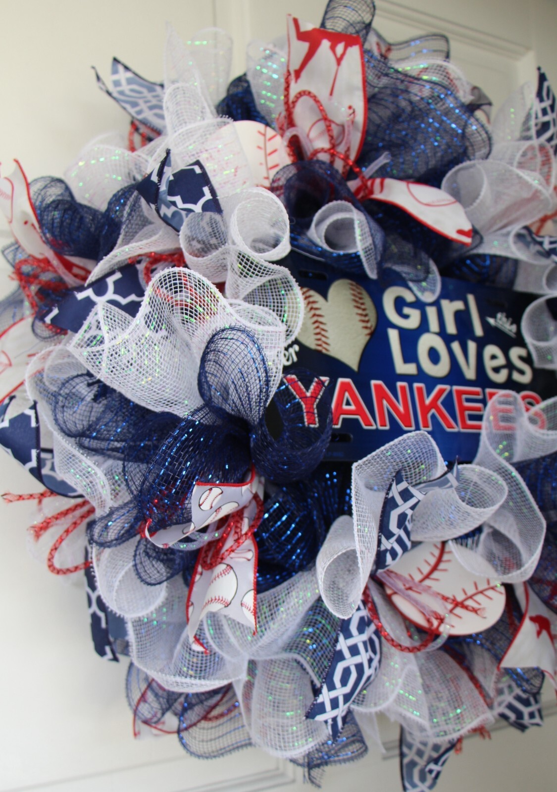 NY Yankees Baseball Wreath, New York Mesh Sports Team Door Decor | eBay