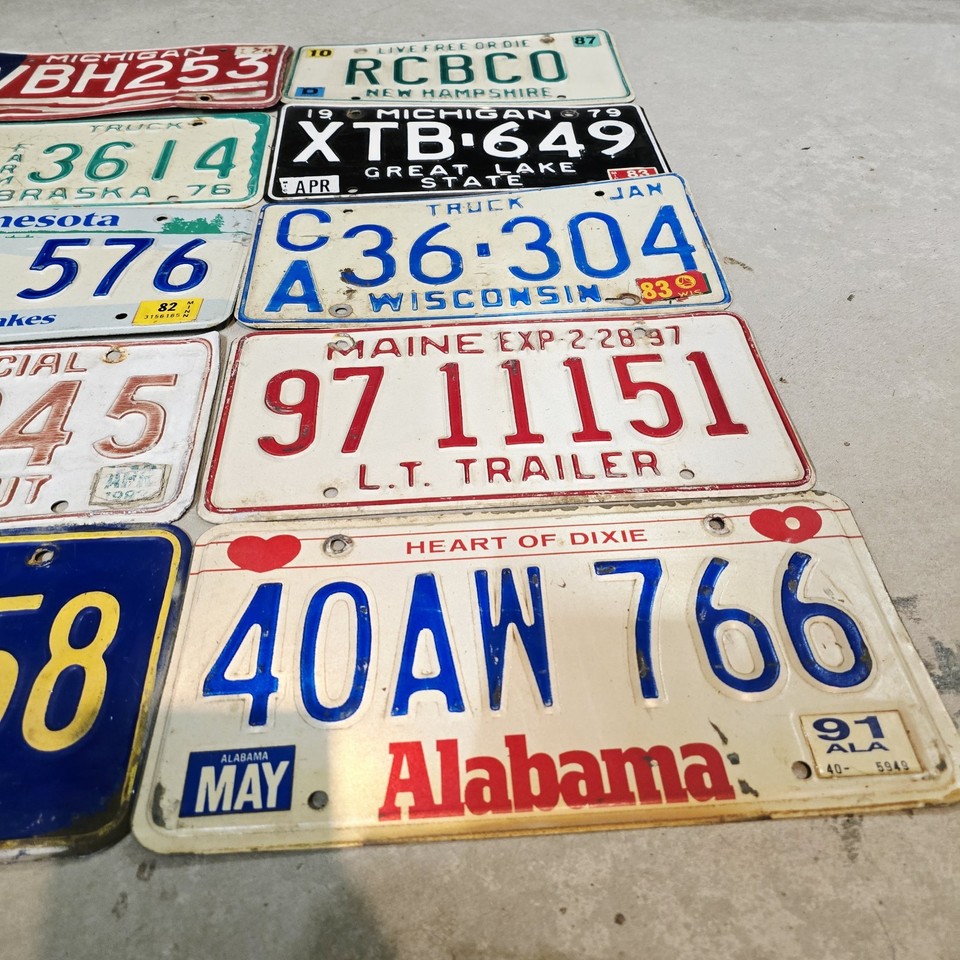 15 VINTAGE LICENSE PLATE BULK LOT ~ ALL DIFFERENT STATE CAR TAGS - SEE ...