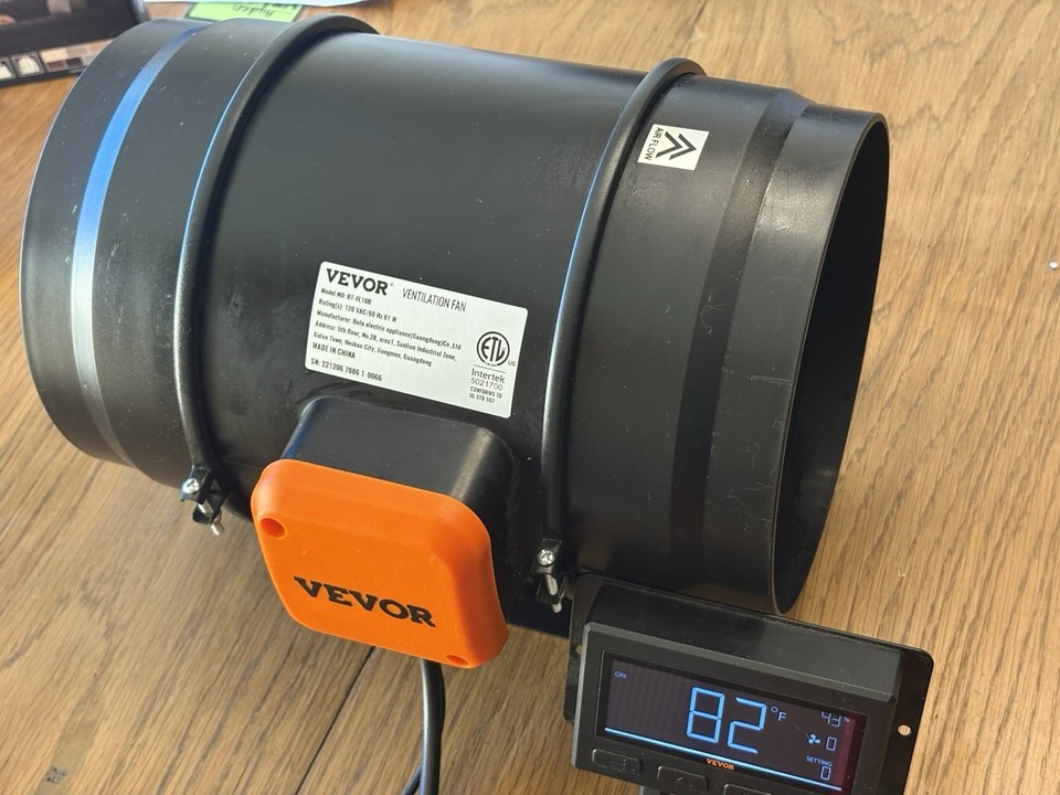 VEVOR BT-FL18B Inline Duct Fan, 8-inch, 807 CFM with Temperature ...