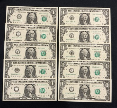 2013B $1 Star Notes, Consecutive, From BEP Pk,CU/ Lot Of 10 | eBay