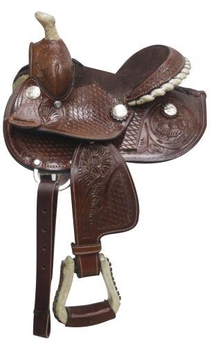 Fully Tooled Miniature Horse/Pony Western Saddle Silver Laced Cantle 7 ...