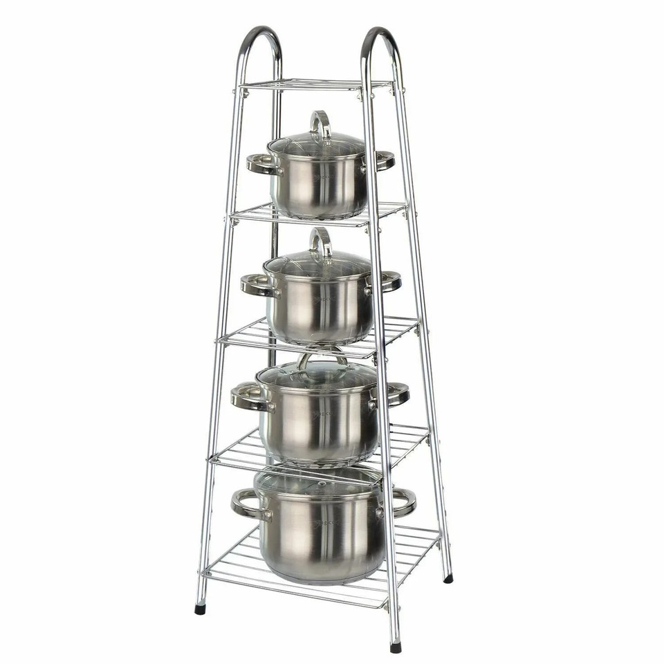 Chrome Pan Stand 5 Tier Kitchen Pot Saucepan Storage Organiser Unit ...