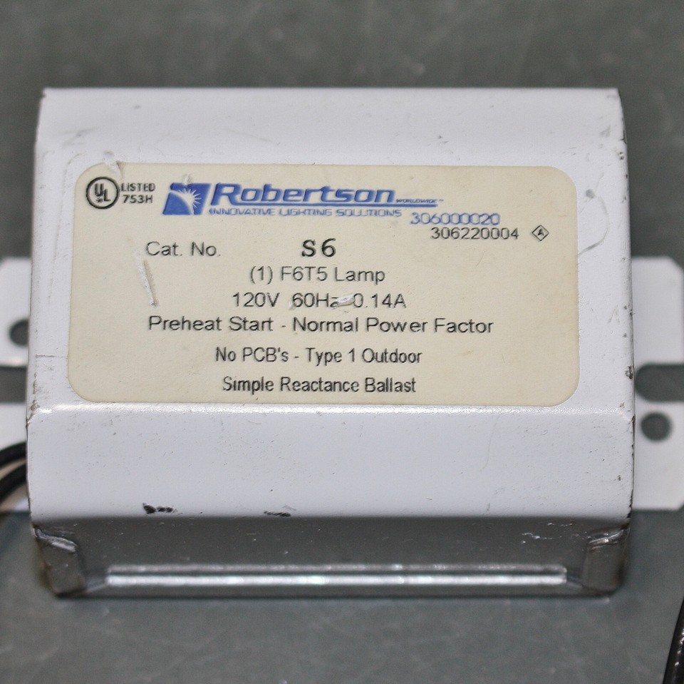 Robertson Transformer Simple Reactance Ballast S6, 120V, F6T5 ...