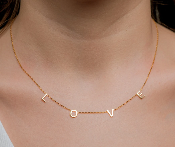 Modern Fabulous Customized LOVE With 14K Yellow Gold Chain Women's ...