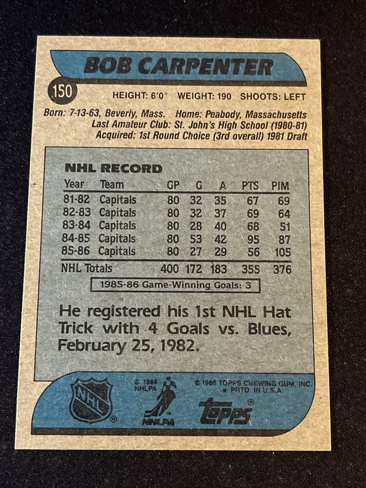 1986-87 TOPPS #150 Bob Carpenter | eBay