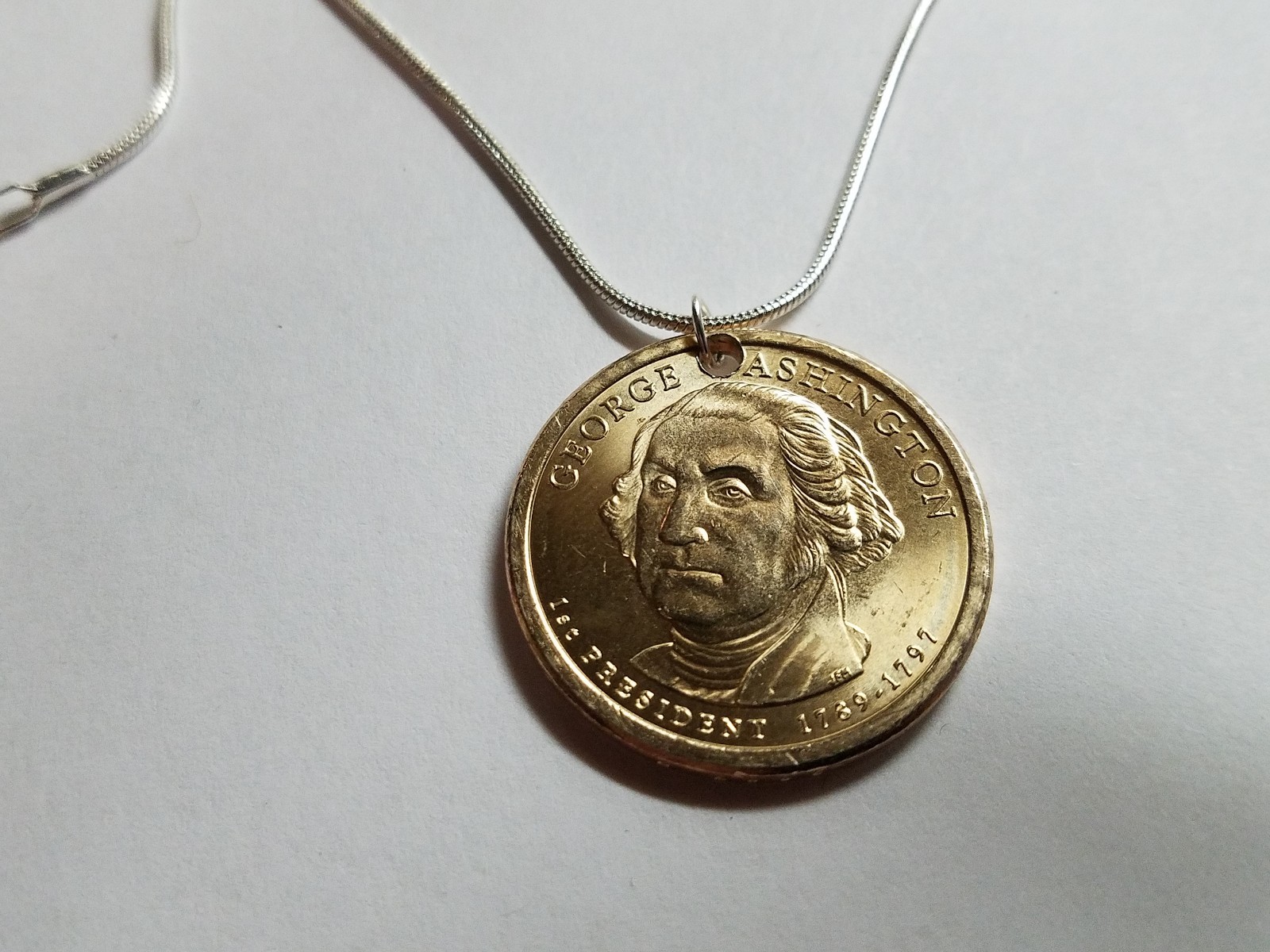 George Washington Presidential Dollar Coin Necklace W/Sterling Silver ...