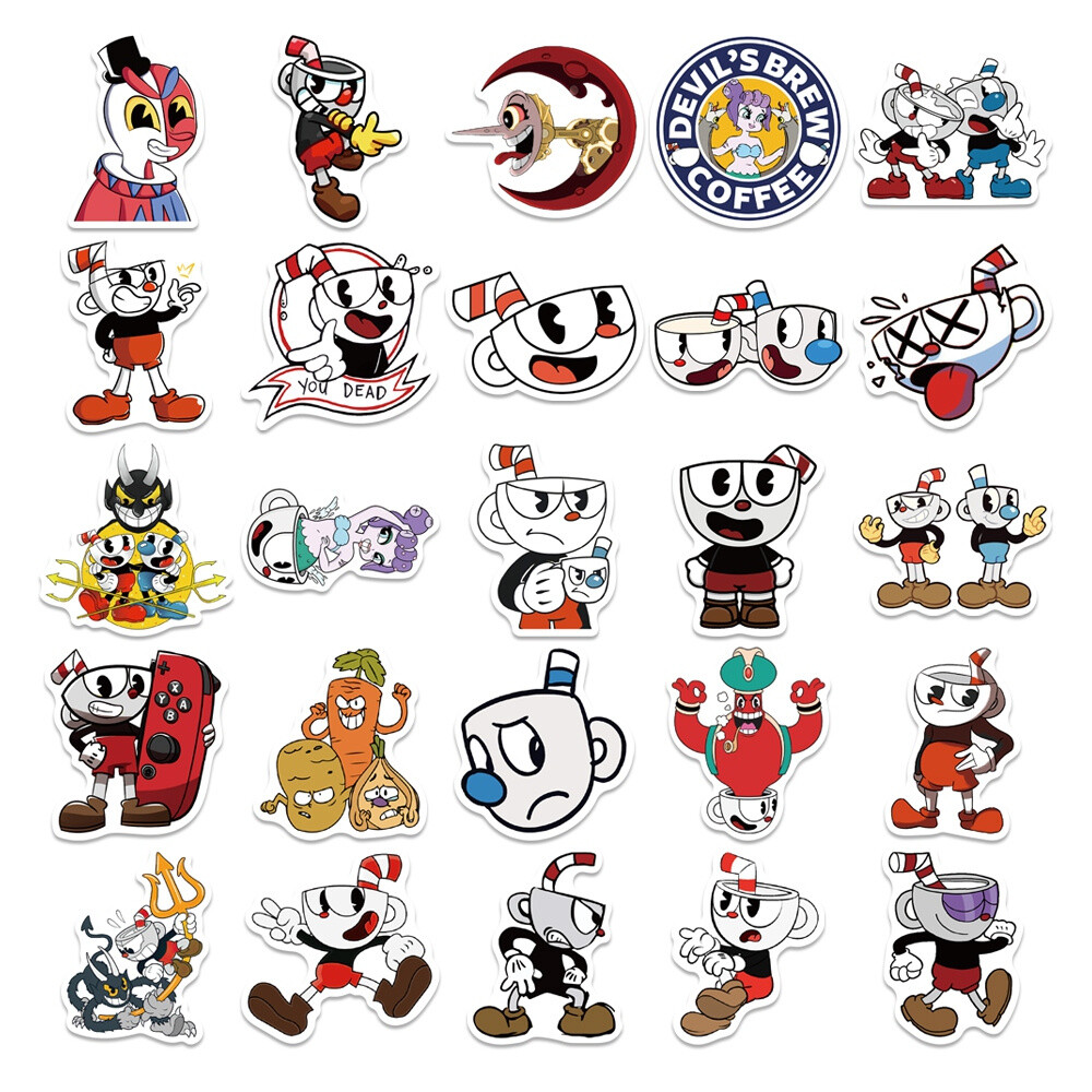 50pcs Cuphead Pack 1 Mugman Stickers Shooting Jumping Game Xbox Steam ...