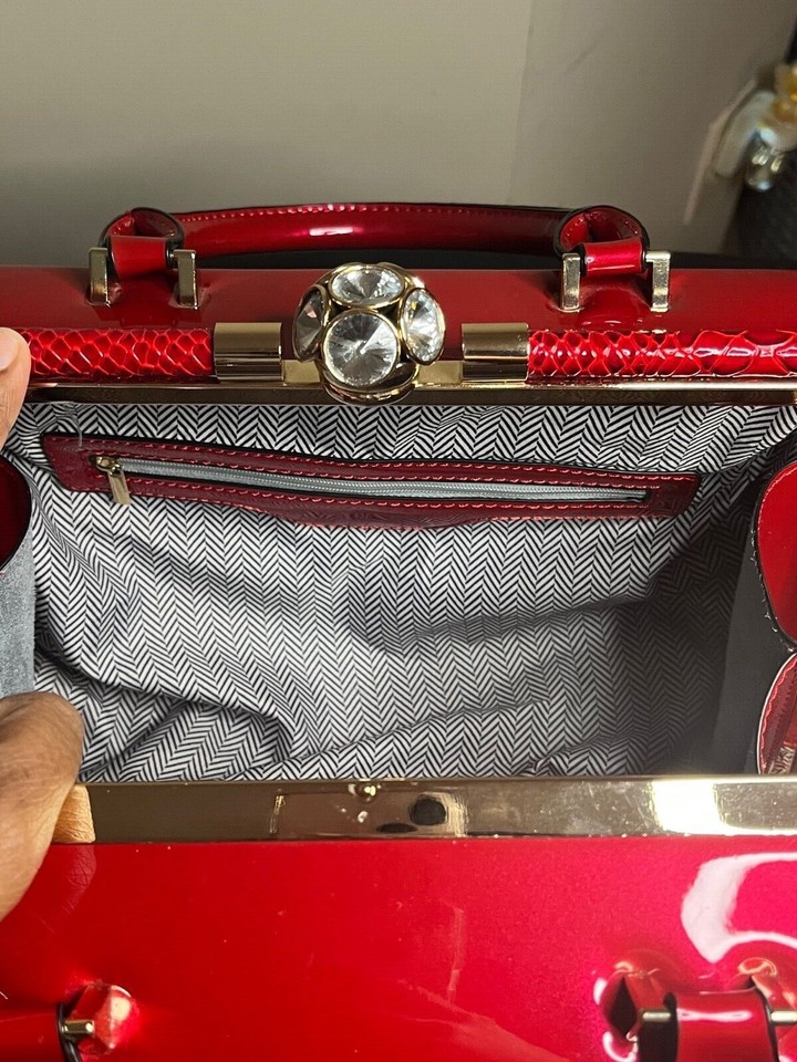 Women’s Red Purse, Shiny Patent Leather Top Handbag With Cross body ...