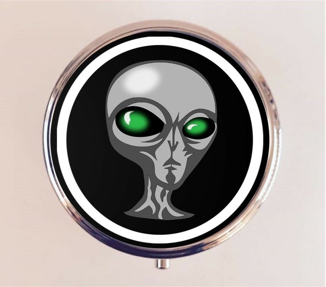 Green Eyed Alien Pill Box Pillbox Case - UFO Aliens Extraterrestrial ...