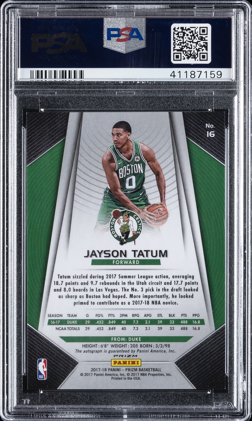 2017 PANINI PRIZM AUTO #16 JAYSON TATUM ROOKIE RC PSA 10 | eBay
