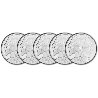 FIVE (5) 1 oz Highland Mint Silver Round 2024 Buffalo Design .999 Fine ...