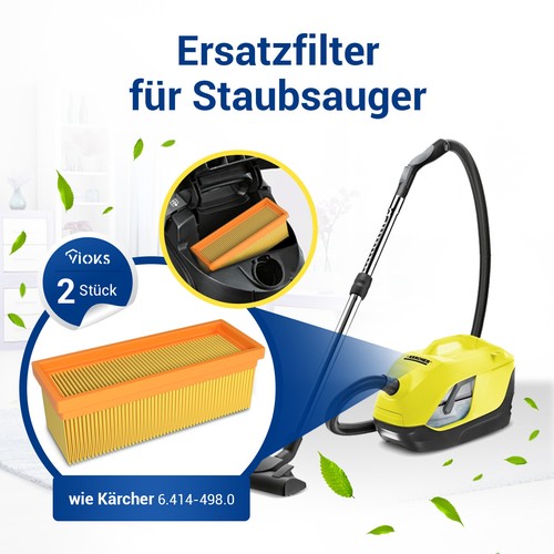 Flachfalten Filter 2x wie Kärcher 6.414-498.0 für 2501 2601 PLUS ...