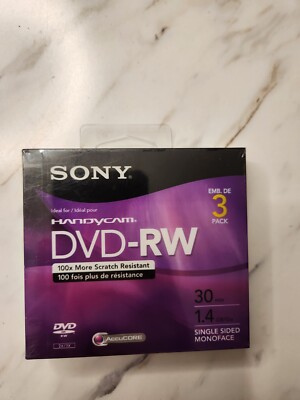 Sony Handycam DVD-RW 3-Pack 30 Min 1.4GB Re-Writeable DVD NEW SEALED ...