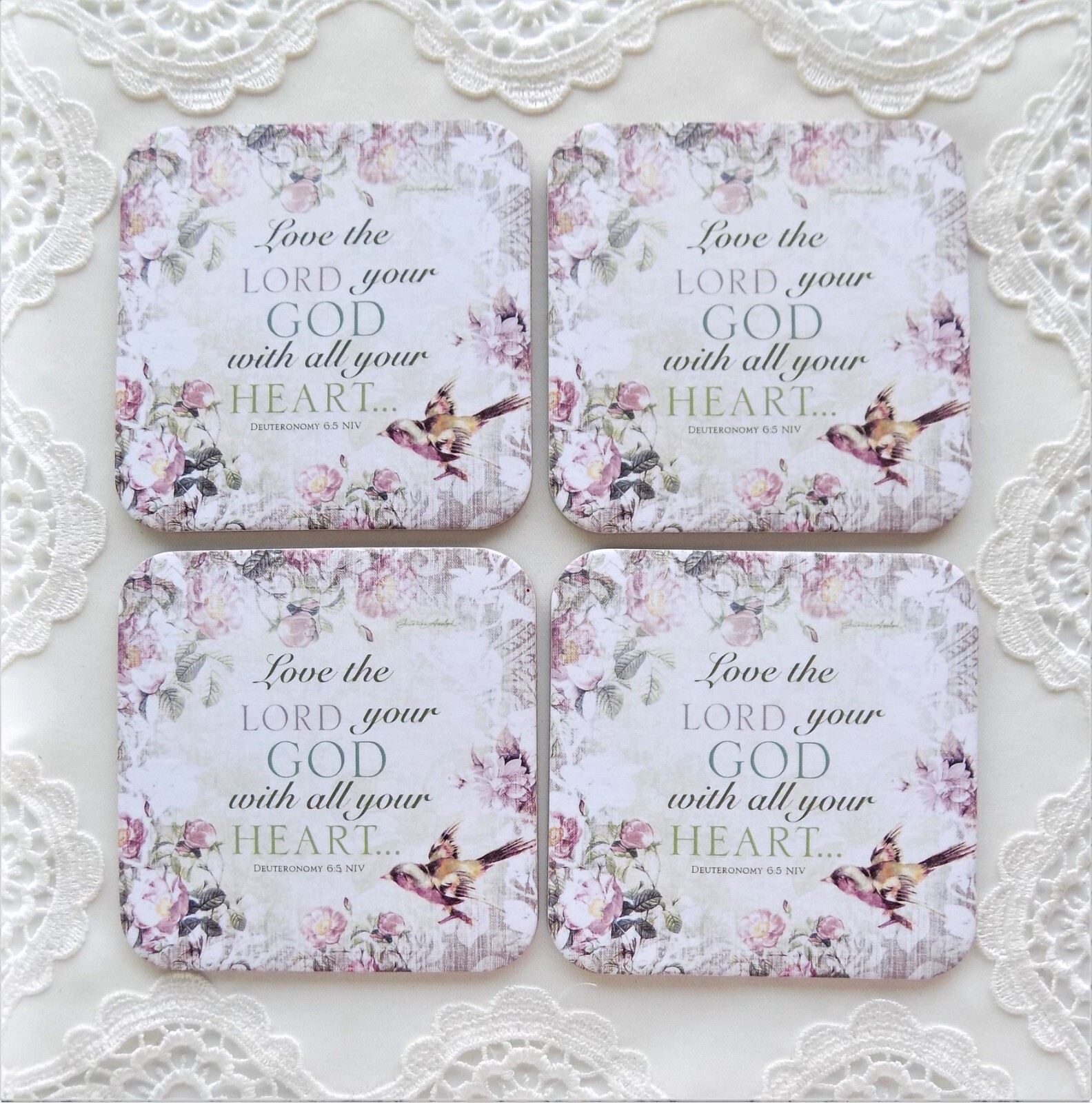 Legacy " Florals with Scripture " Coasters ~~ Set of 4 ~~ Cork Back | eBay
