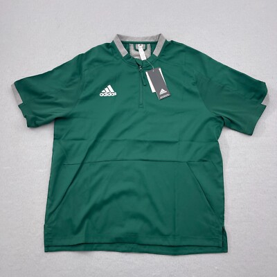 adidas Baseball Cage Jacket Men Large Icon Short Sleeve Green Pockets ...