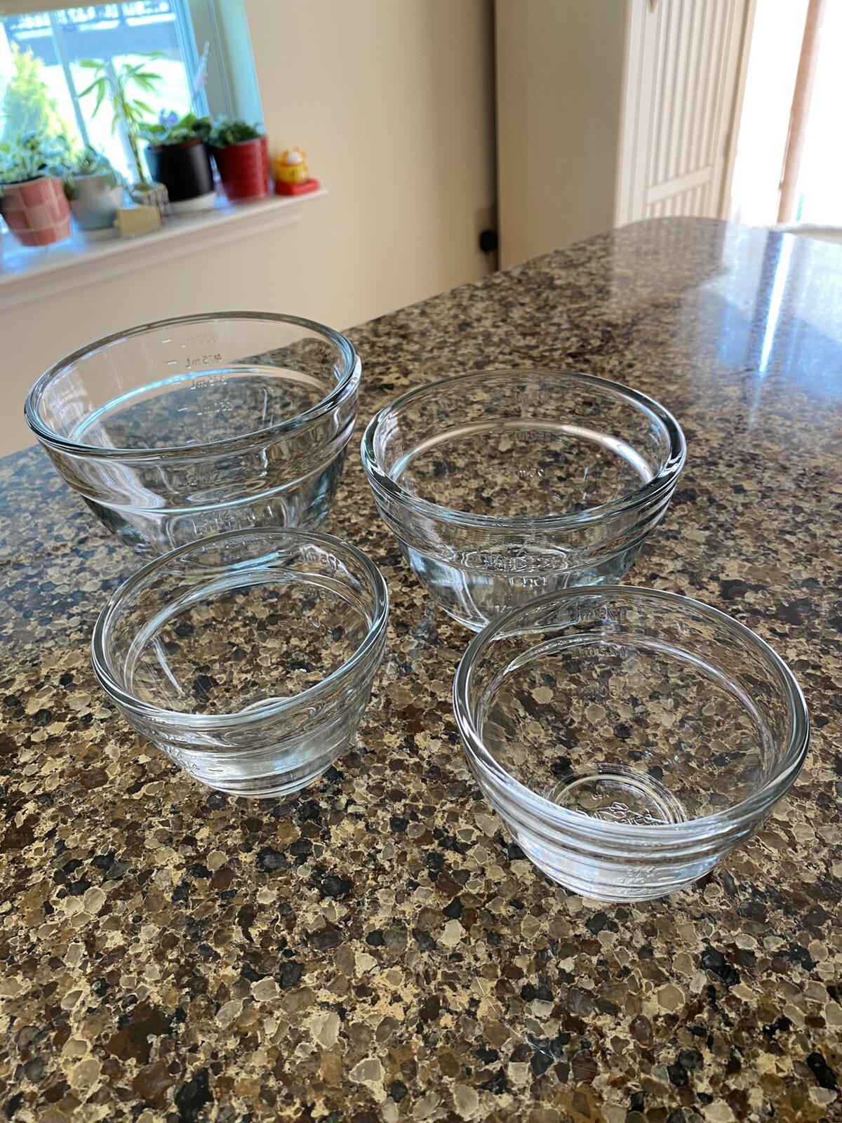 Pampered Chef Set of 4 glass Tempered PREP BOWLS, 1, 2 & 3 CUP MINT ...
