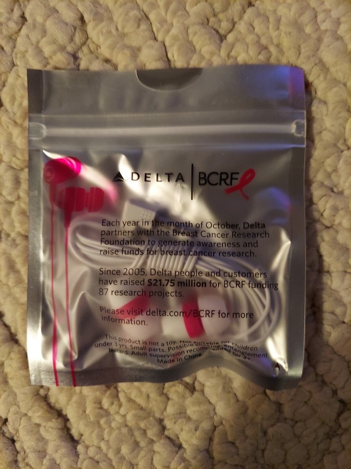 DELTA AIRLINES BREAST CANCER AWARNESS STUDIO EARBUDS PINK/ WHITE | eBay