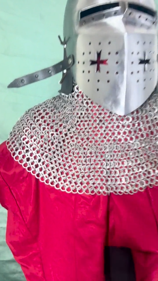 Medieval Knight Armor, Crusader Great Helm with Chainmail Aventail ...