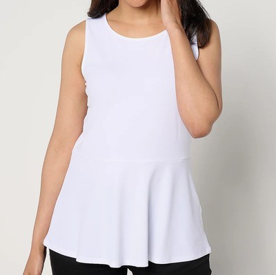 Susan Graver Size 2X White Modern Essentials Liquid Knit Peplum Tank | eBay