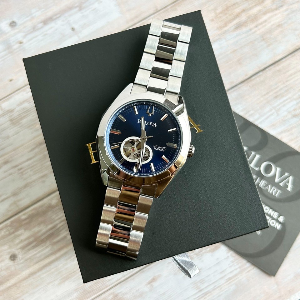 Bulova Surveyor 96A275 Blue Dial Men's Stainless Steel Automatic Watch ...