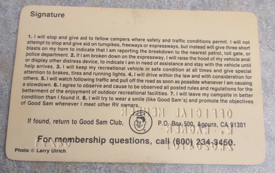 Good Sam Rv Owners Club Card 1991 | eBay