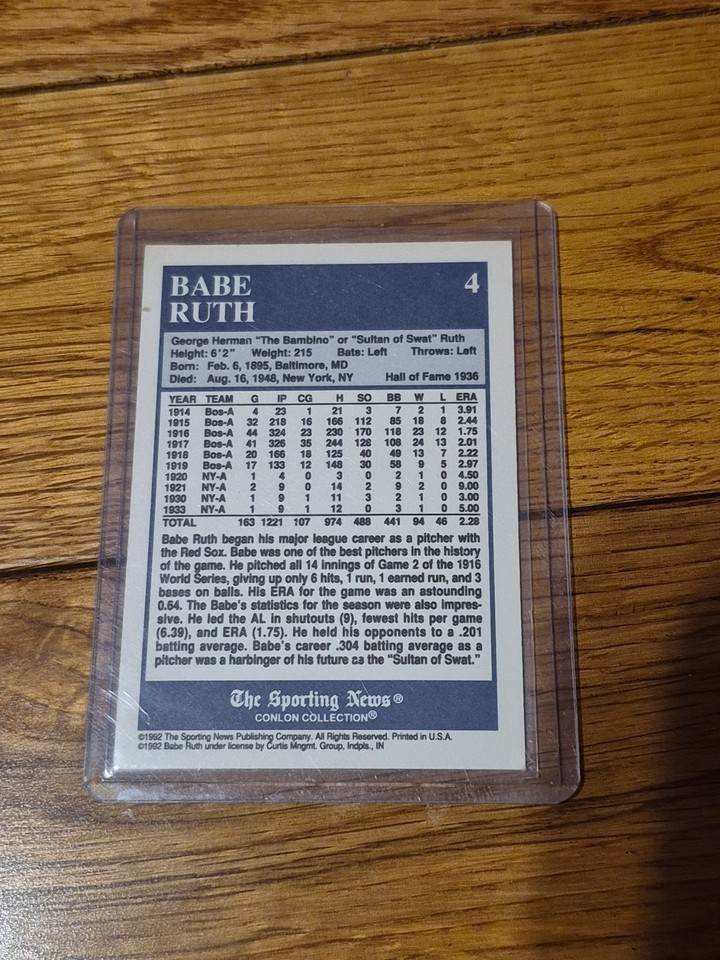1992 The Sporting News Conlon Collection #4 Babe Ruth - HOF | eBay