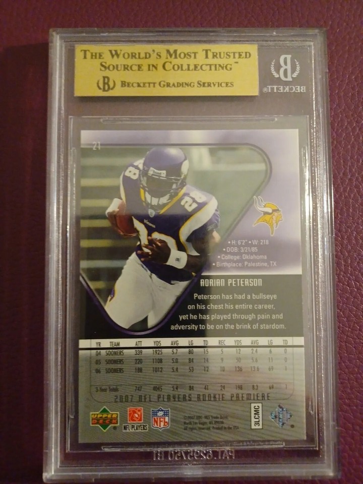 Adrian Peterson 2007 Upper Deck ROOKIE PREMIERE #21 BGS 9.5 GEM MINT ...