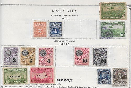 13 Costa Rica Back of Book Stamps from Quality Old Antique Album 1915 ...