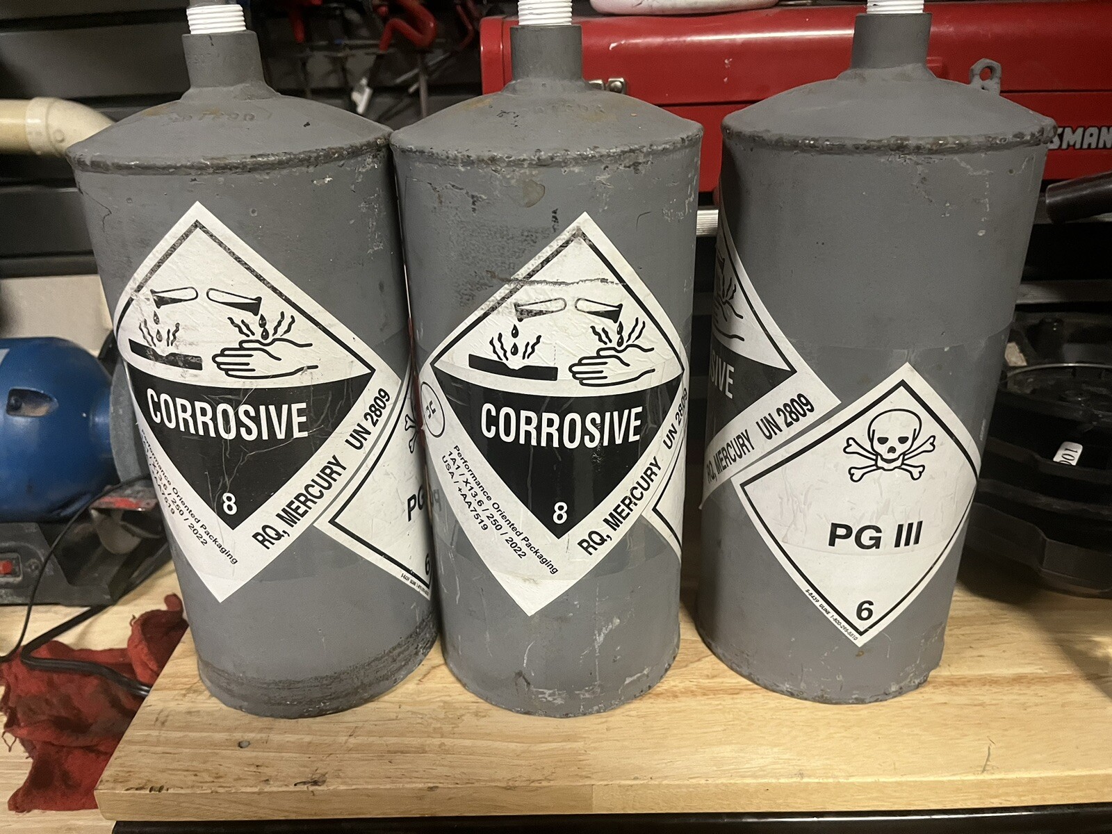 Item #76 Bethlehem Apparatus, Mercury Shipping 76 Lb Flask, 3 Empty W ...