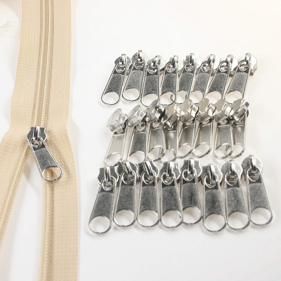 #5 Beige Nylon Coil Zippers by The Yard Bulk 10 Yards with 25pcs Silver ...