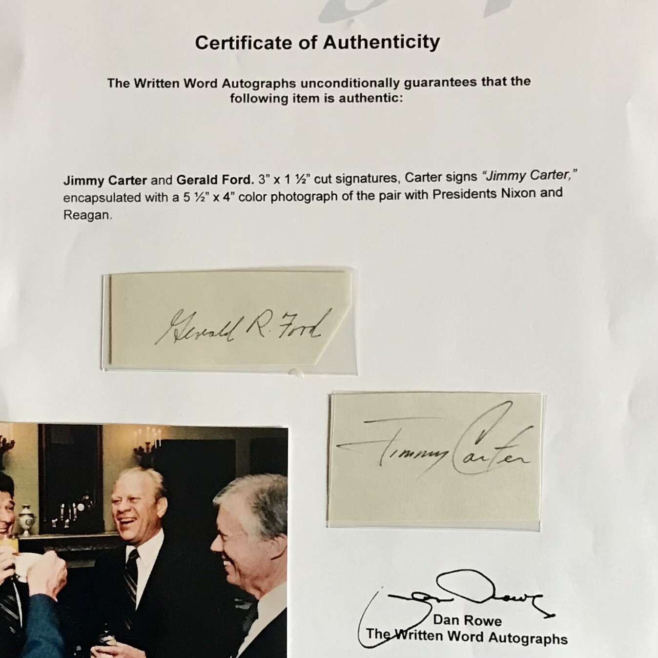 PRESIDENTS JIMMY CARTER and GERALD FORD (2) Cut Signatures with COA ...