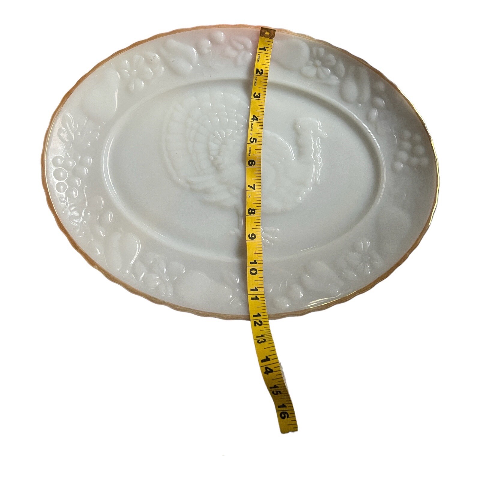 Turkey Serving Platter Milk Glass Anchor Hocking Vtg Gold Trim ...
