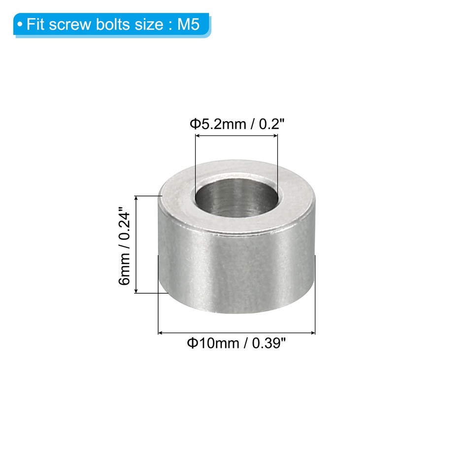 M5 Stainless Steel Spacers, 10 Pcs Metal Spacers 5.2mm ID x 10mm OD x ...