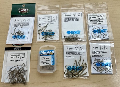 LOT of TIEMCO TMC 200R FLY TYING HOOKS, MULTIPLE SIZES. NYMPH, DRY ...