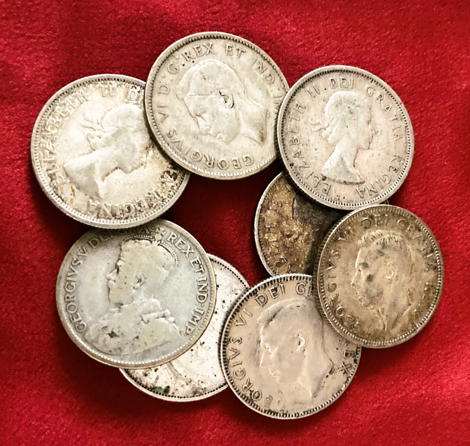 1921-1962 Canadian Quarters (80% SILVER) Lot Of "8" Starting @ $.99 NO ...