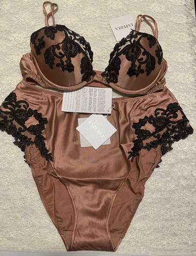 La Perla Maison 38B L Silk Bra Brief Set Lurex Frastaglio Embroidery Bronze | eBay