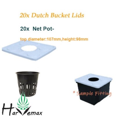 20x Farm Bato Dutch Bucket Lids Hydroponics 11L Pot Lid & 20x Net Pots ...