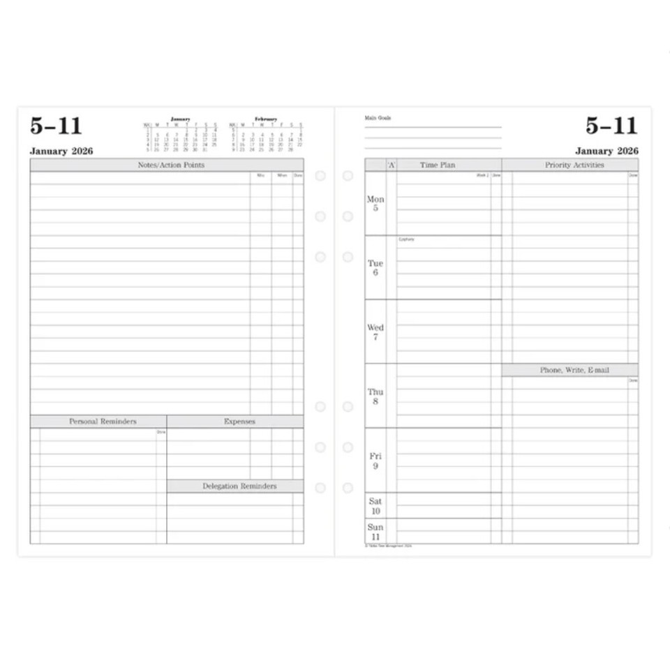Filofax A5 Time Management Week To View Diary Refill - 2026 English ...