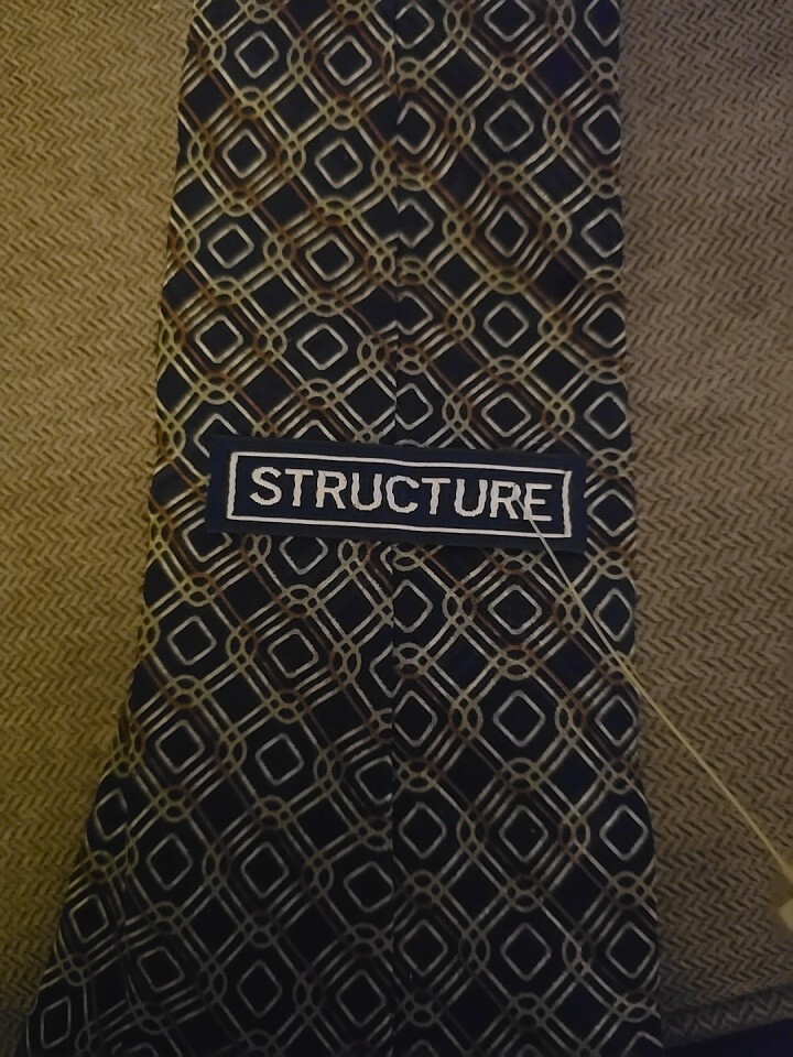STRUCTURE 90s Mens 100% SILK Necktie Navy Blue, Gold with Box Pattern ...