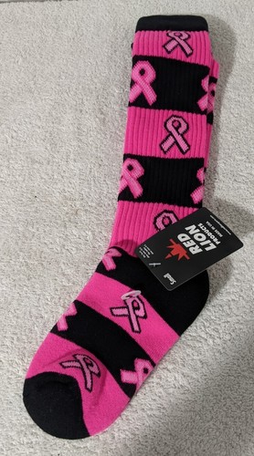 NWT Red Lion Ribbon Rugby Socks Breast Cancer Knee High Black Pink Sz ...