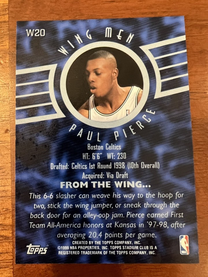 1998-99 Topps Stadium Club Wing Men Paul Pierce #W20 Rookie RC HOF | eBay